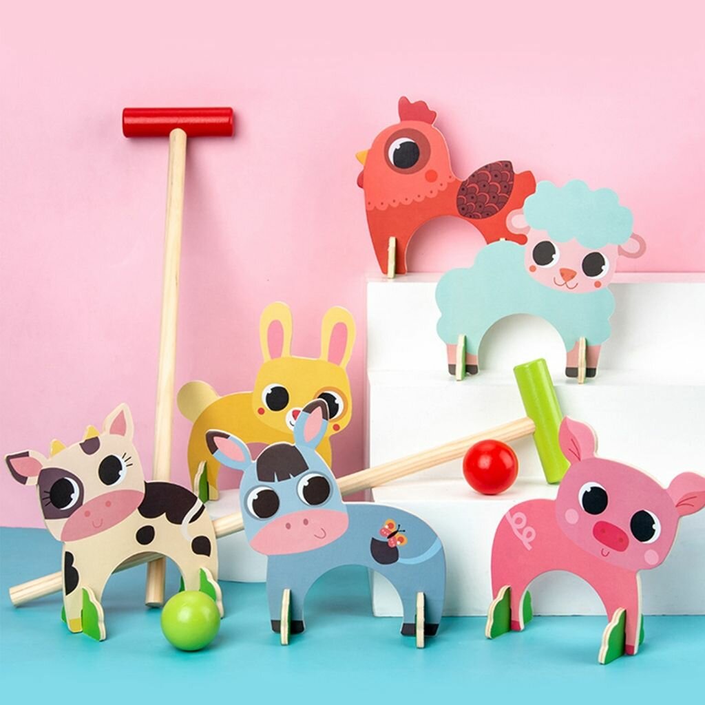 Набор для подвижных игр, Детская игра в крокет с милыми животными