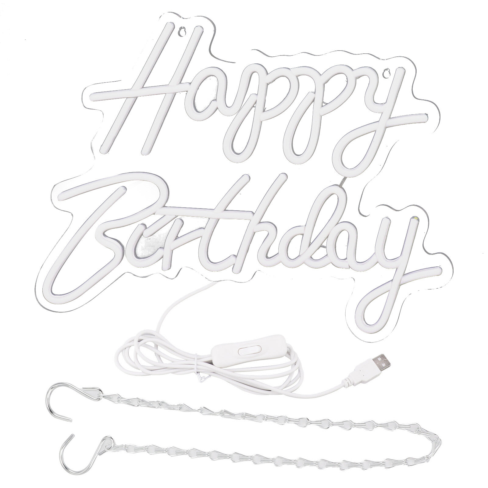 Светодиодная надпись «С днем рождения» в романтическом неоновом стиле, акриловая вывеска, украшение для вечеринки или бара, холодный белый свет.