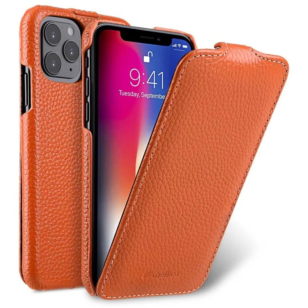 Кожаный чехол флип Melkco для Apple iPhone 12 mini (5.4") - Jacka Type, оранжевый