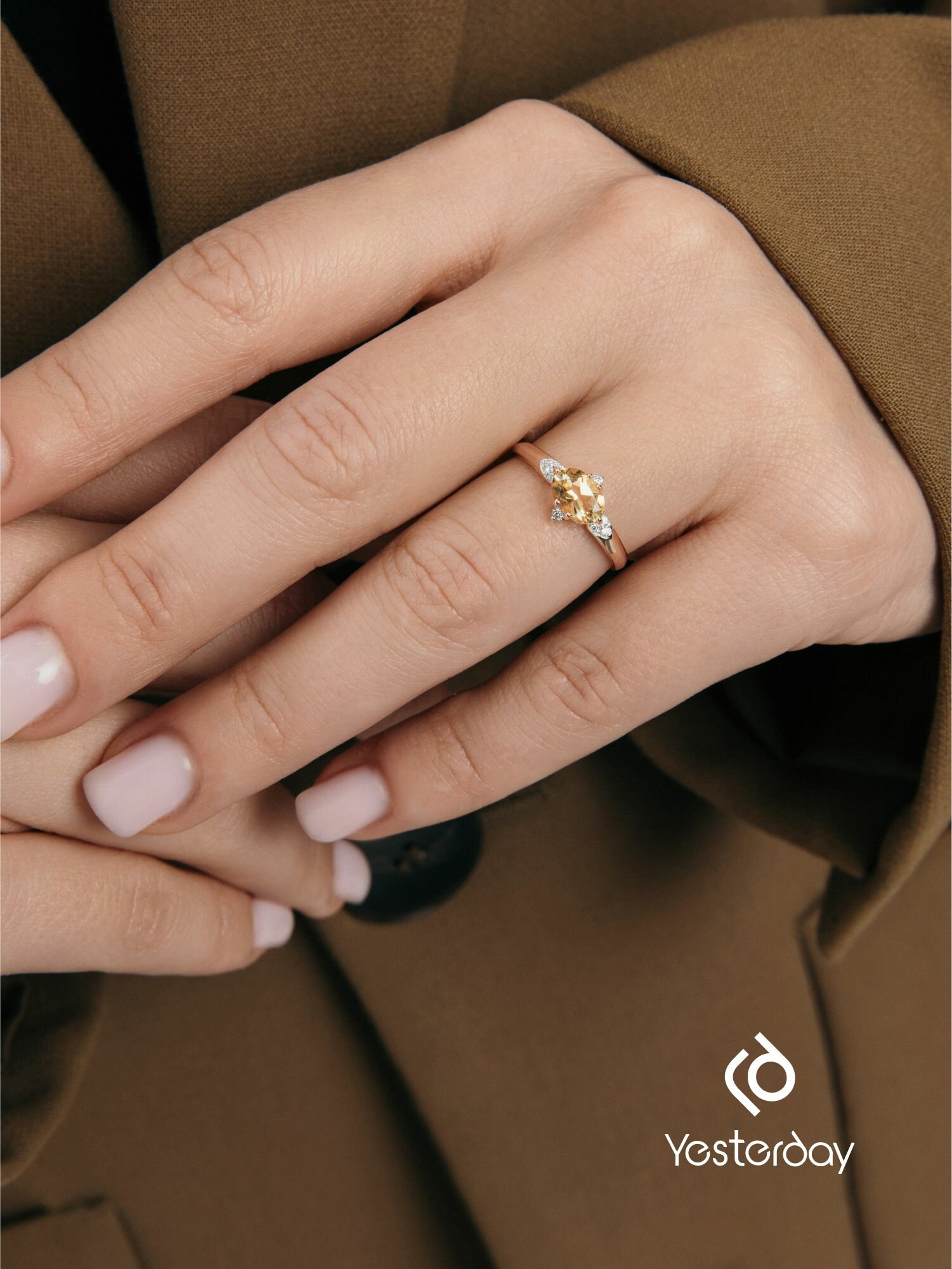 Кольцо, красное золото, 585 проба, цитрин, фианит