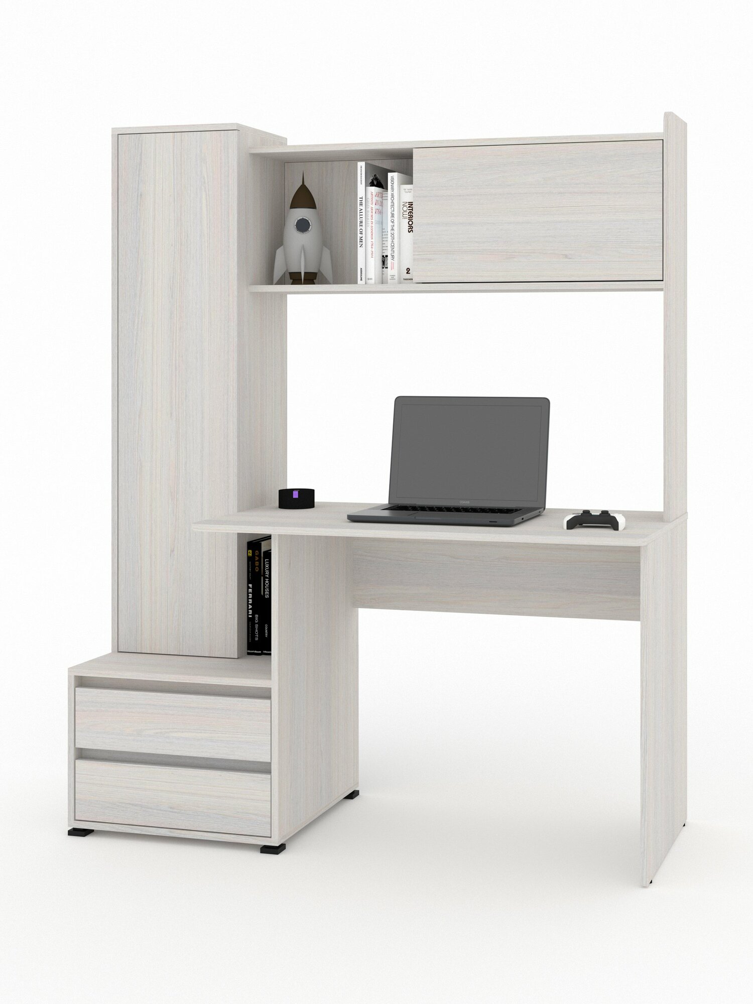 Есэндвич Лаворо 9 Письменный стол с пеналом левый 140х170х55 см (Анкор белый)