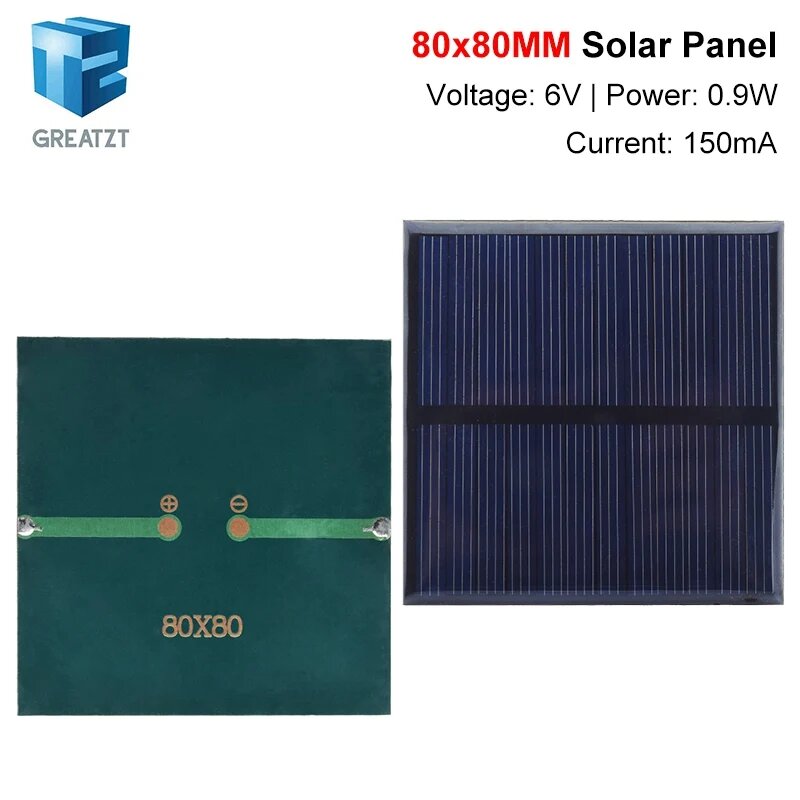 TZT 6 В 150 мА 0,9 Вт Солнечная панель Поликристаллическая 80*80 мм Мини Солнечная система Sunpower DIY для зарядного устройства сотового телефона