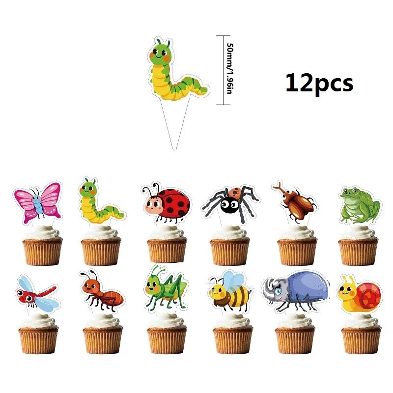 Картонные фигурки насекомых для торта, 12 шт.