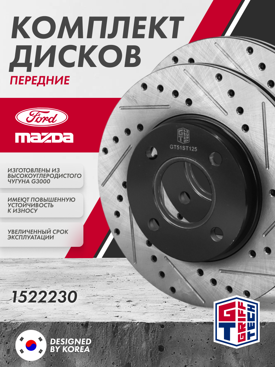 Диск тормозной 2 ШТ GRIFF TECH Форд Фокус Фиеста Мазда 2 передний 1522230