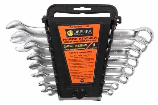 Набор ключей комбинированных (6.19 мм) CrV сатинир. холдер 8 предметов 1/20 (ER-31080) эврика