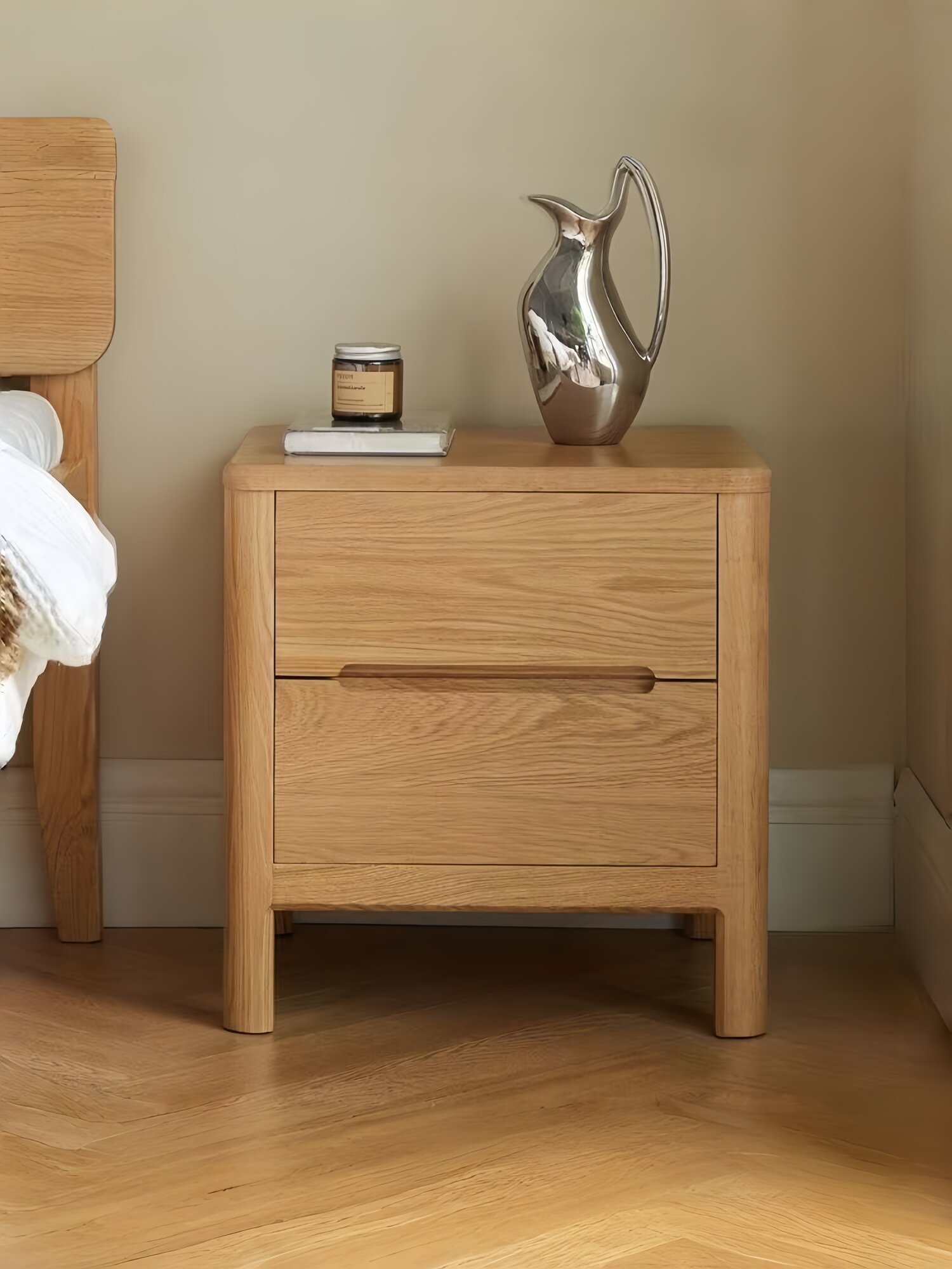 Тумба прикроватная, 2 ящика, массив дерева, цвет светло-желтый, 45 см x 47 см