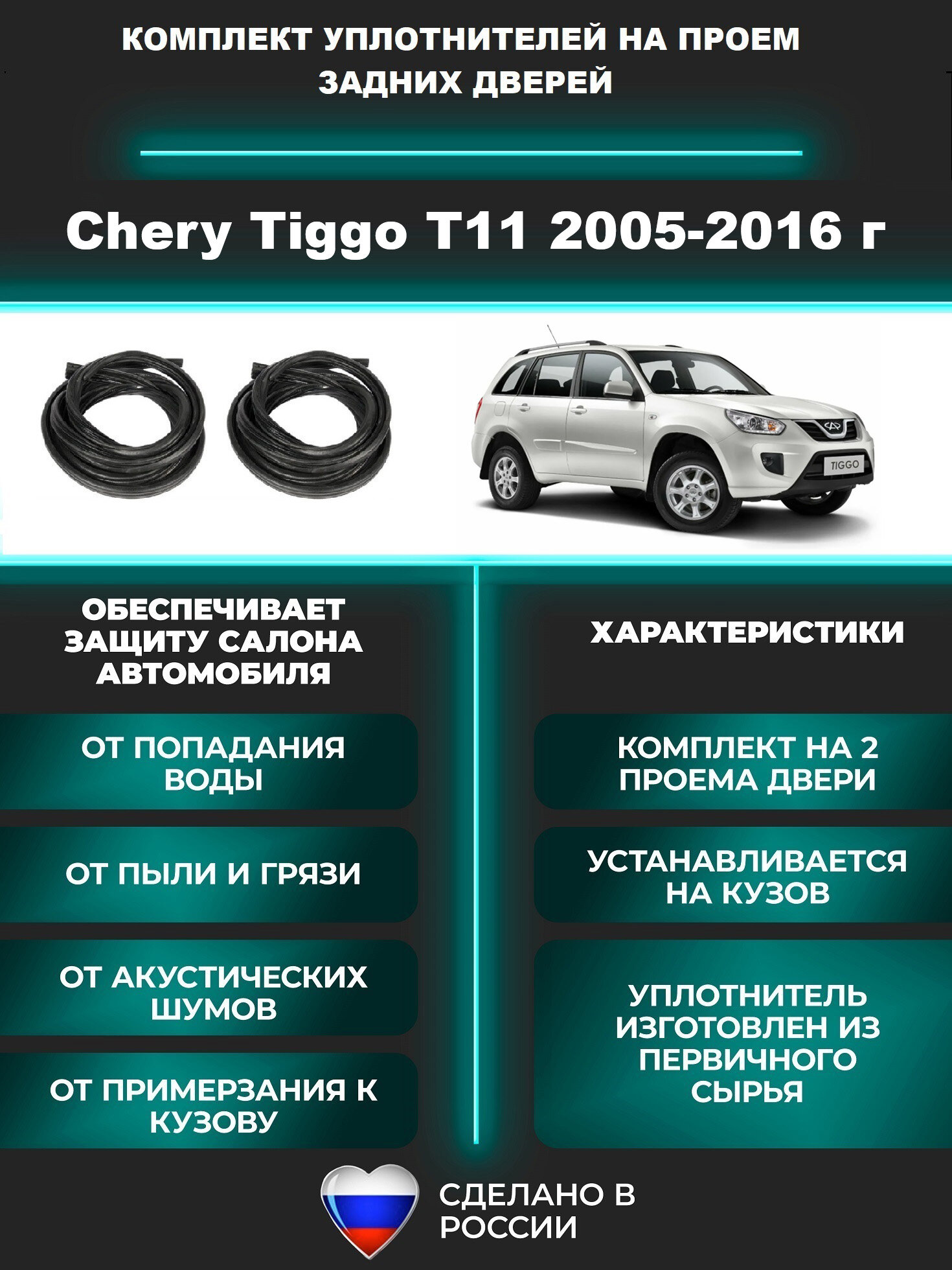 Комплект уплотнителей проема задних дверей Chery Tiggo 2005-2016 год / Чери Тигго, 2 шт
