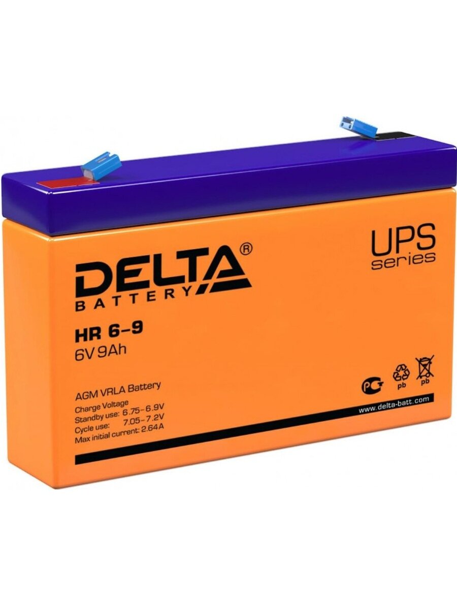 Аккумуляторная батарея DELTA HR 6-9, 6В, 9 Ач, свинцово-кислотная, оранжевая