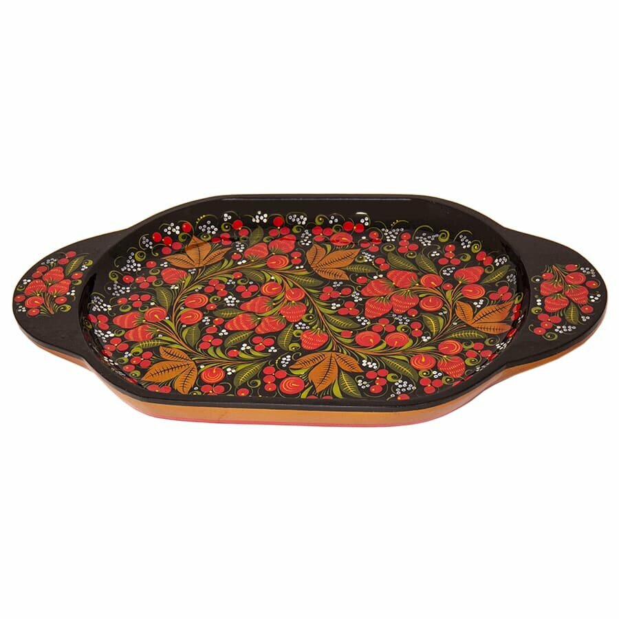 Хохломская сухарница расписная круглая деревянная Сказочка 35 х 26 см