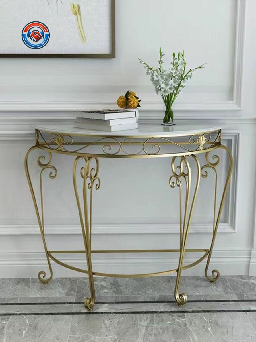 Консольный столик полукруглый для прихожей, узкий диванный столик для малогабаритной квартиры, компактный полукруглый столик под зеркало и декор