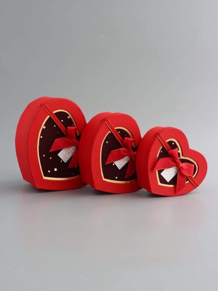 Набор подарочных коробок 3 в 1 сердца, 22×20×9; 18.5×17×7.5; 16×14×6 см