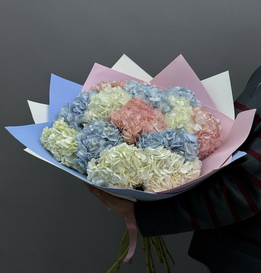 Гортензии ассорти 15 штук, от "Exotica flowers", размер L Высота 70 см