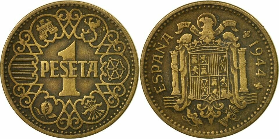 Испания 1 песета, 1944 Герб XF