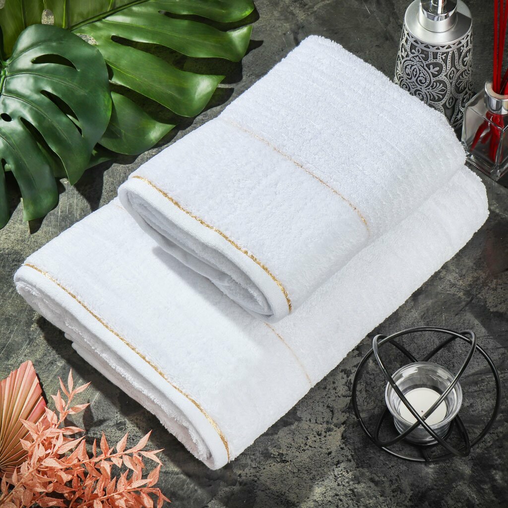 Полотенце банное махровое 50х90 см, 100% хлопок, плотность 500 г/м2, белое, Узбекистан, модель Оксфорд для лица и рук.