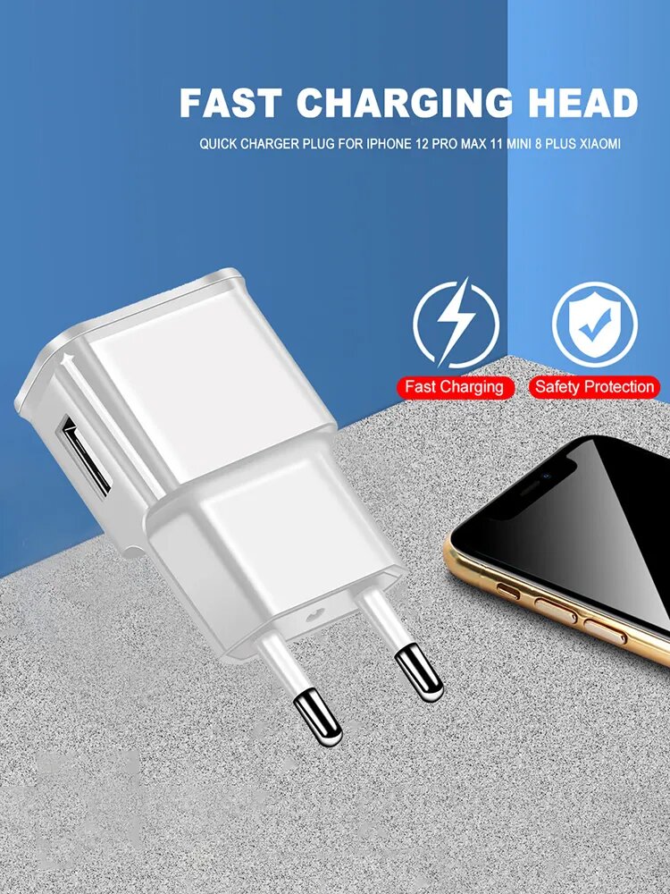 USB-зарядное устройство для ЕС, белое, 5 В, 1 А