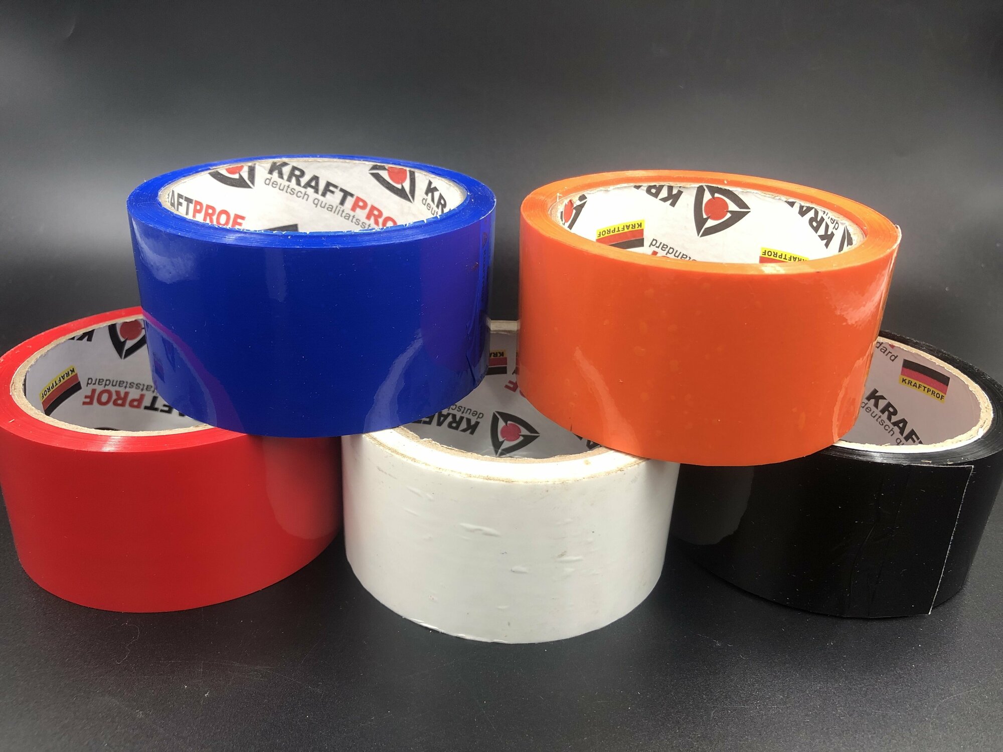 Набор цветных скотчей Драйв Директ ширина 48 мм намотка 45 метров, 5 цветов, толщина 45 мкм. Белый, черный, синий, красный, оранжевый