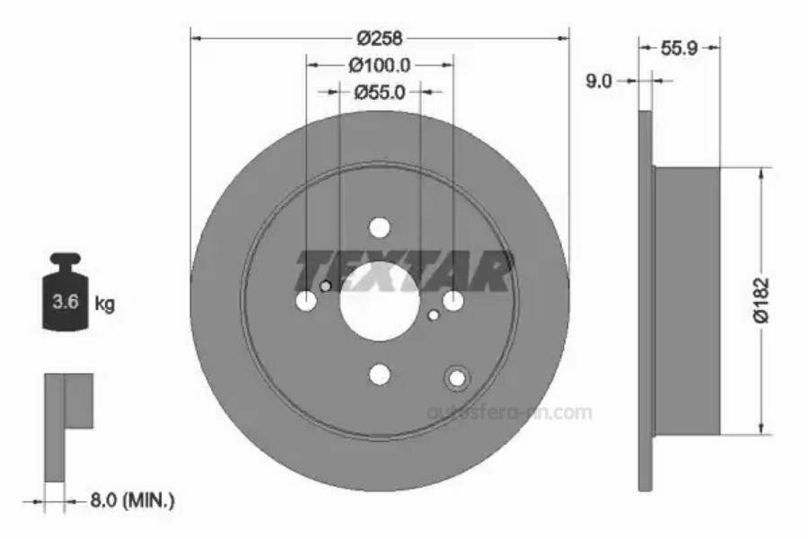 TEXTAR 92126103 Диск тормозной задний с покрытием PRO TOYOTA TEXTAR 92126103