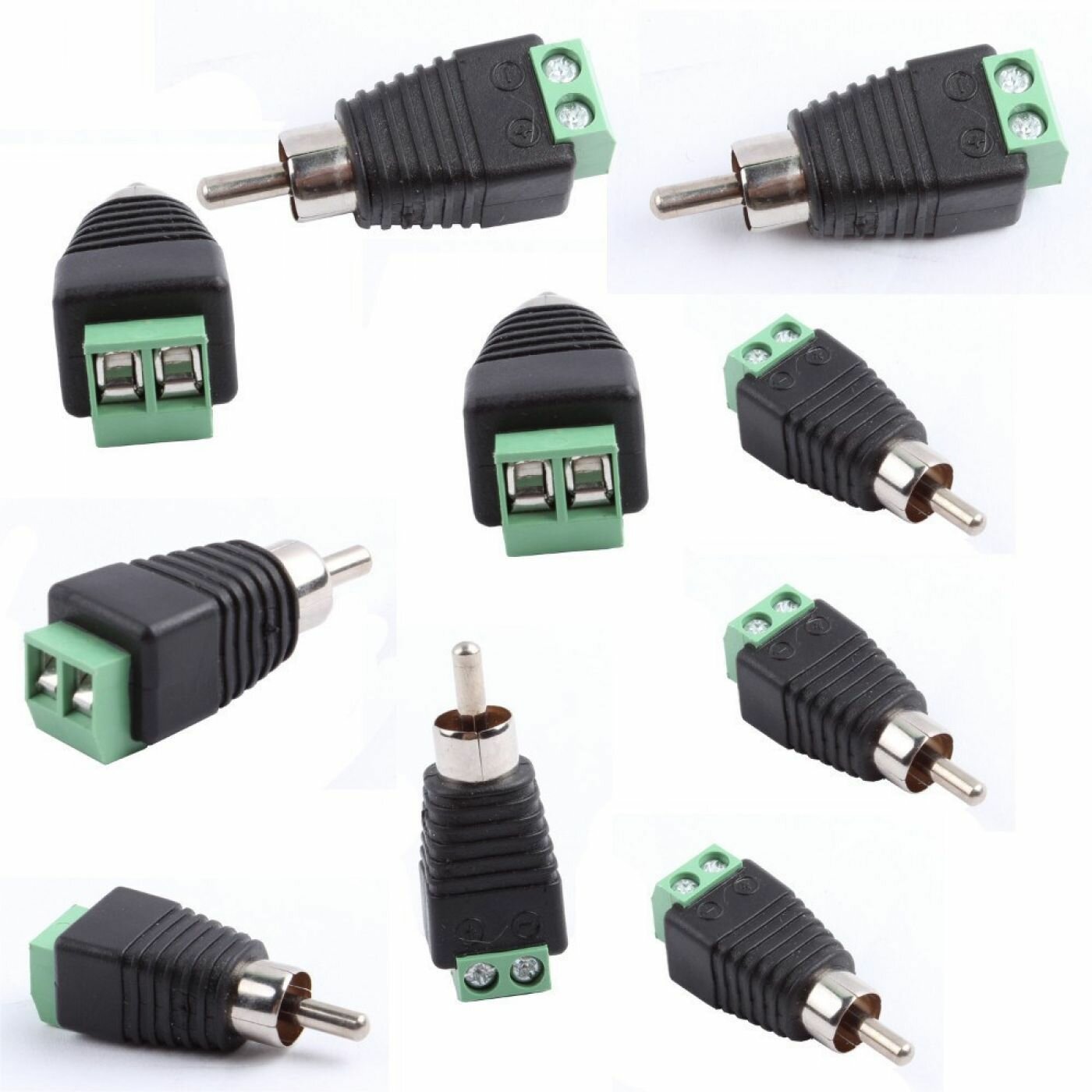 1 пара RCA штекер+гнездо пластик под клеммную колодку 2шт Длина: 26 мм, толщина: 10 мм, ширина: 10 мм.