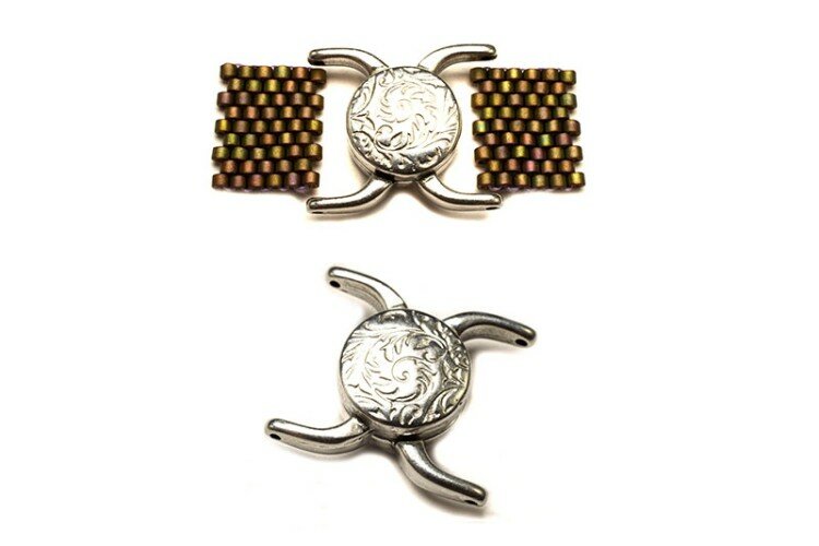 Магнитный замок CYMBAL Souda II для Delica 11/0 18х16х6мм, отверстие 0,8мм, цвет античное серебро, 11-188, 1шт