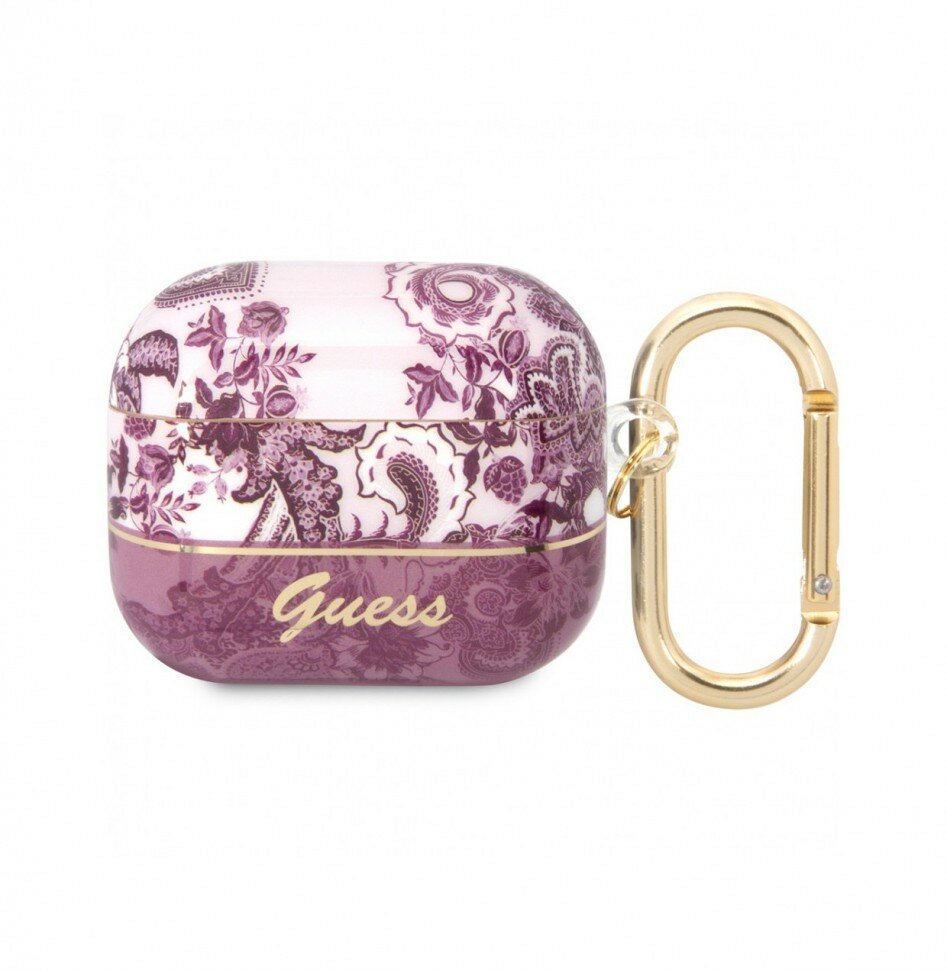 Guess для Airpods 3 чехол TPU with carabin Toile de Jouy Pink