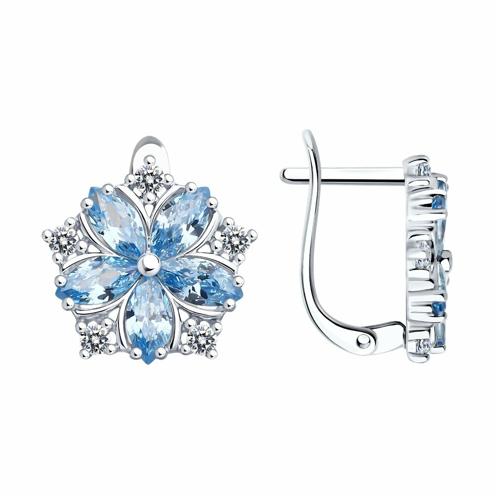 Серьги, серебро, 925 проба, родирование, фианит
