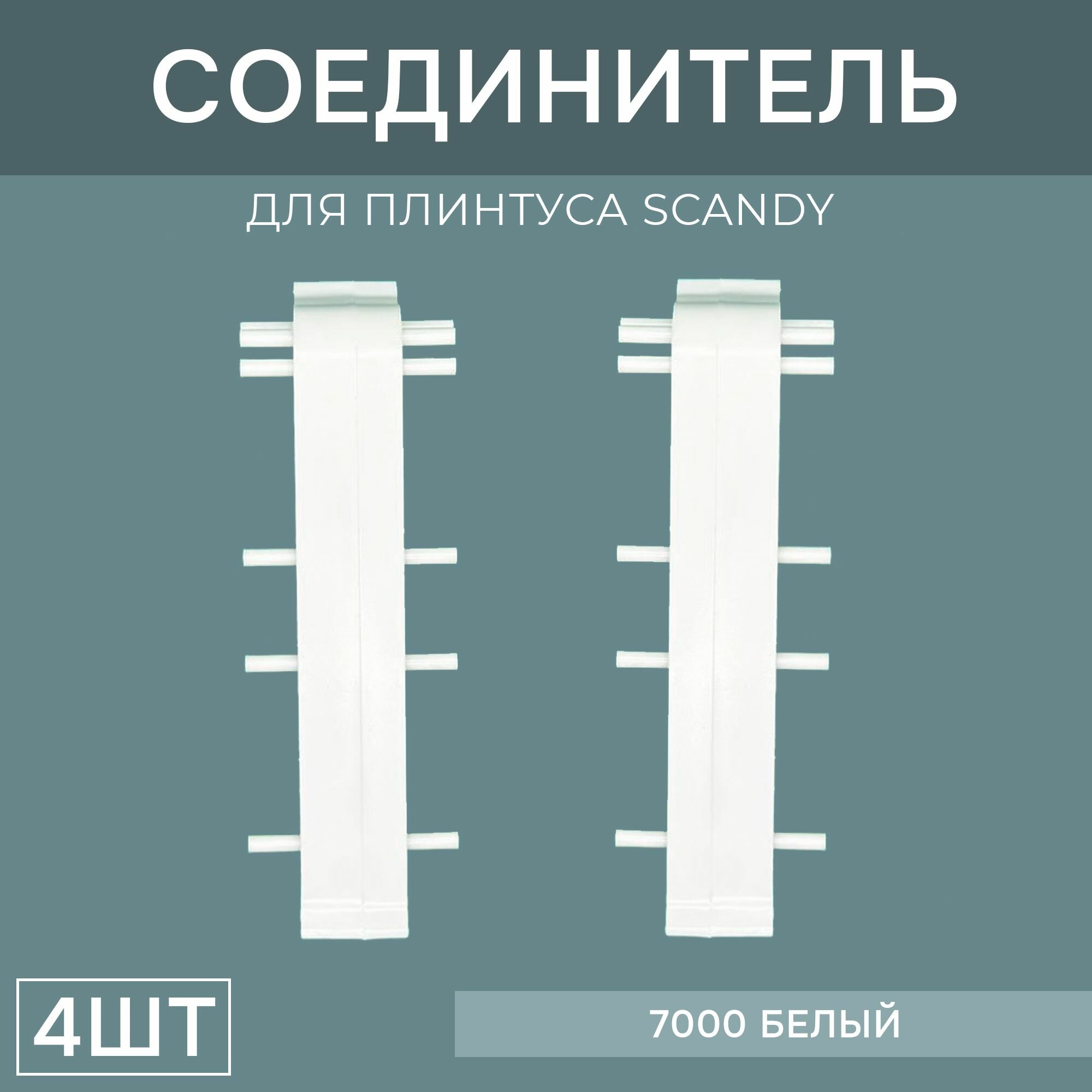 Соединитель 72мм для напольного плинтуса Scandy 2 блистера по 2 шт, цвет: Белый
