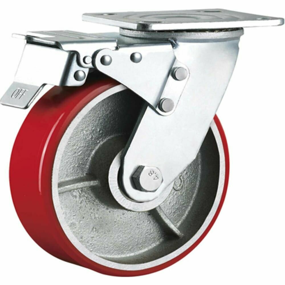 Большегрузное колесо с полиуретановой шинкой С-4102-DUS поворотное, с тормозом, г/п 800 кг EURO-LIFT 00018527