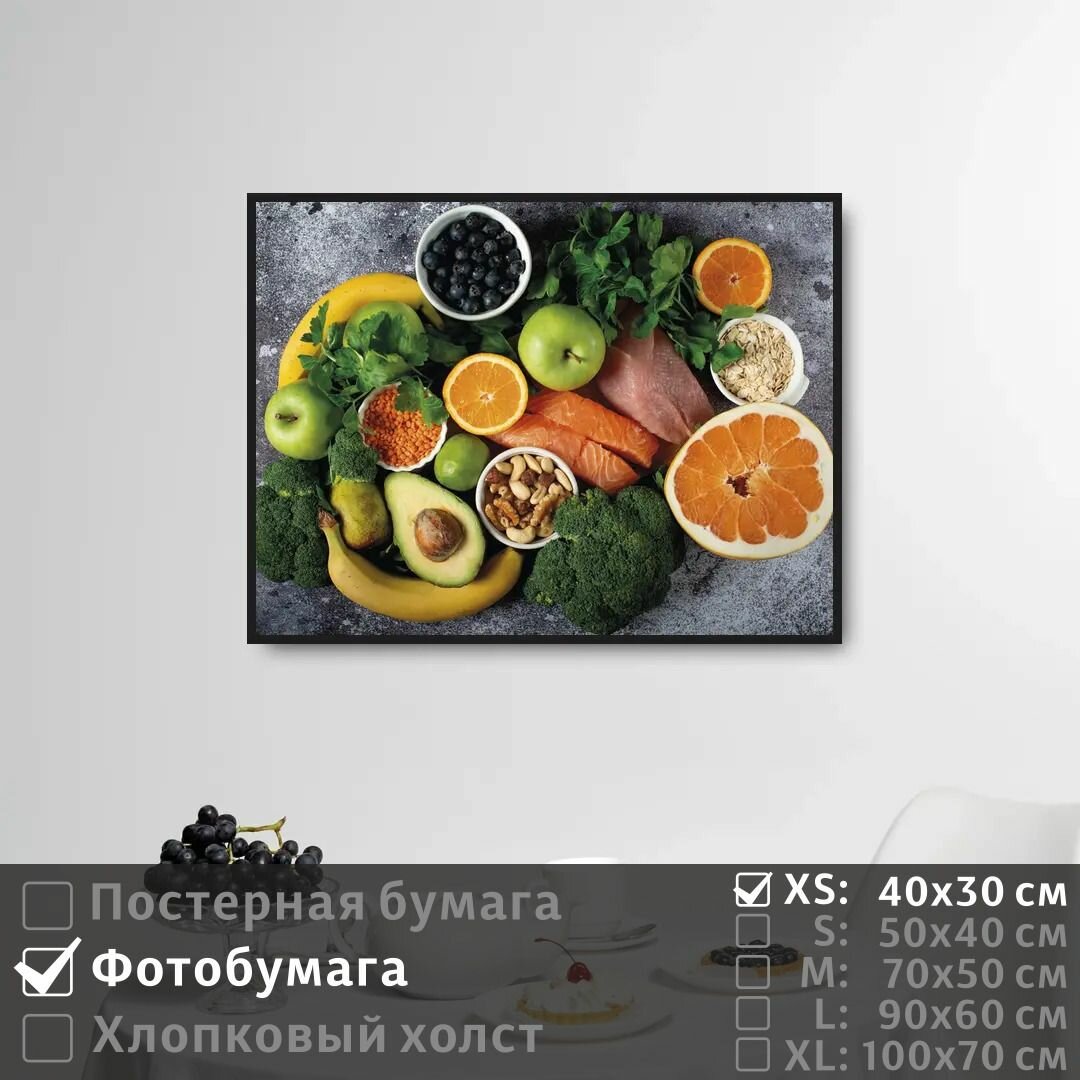 Постер на фотобумаге Натюрморт Овощи Зелень Фрукты 40х30 см ПолиЦентр