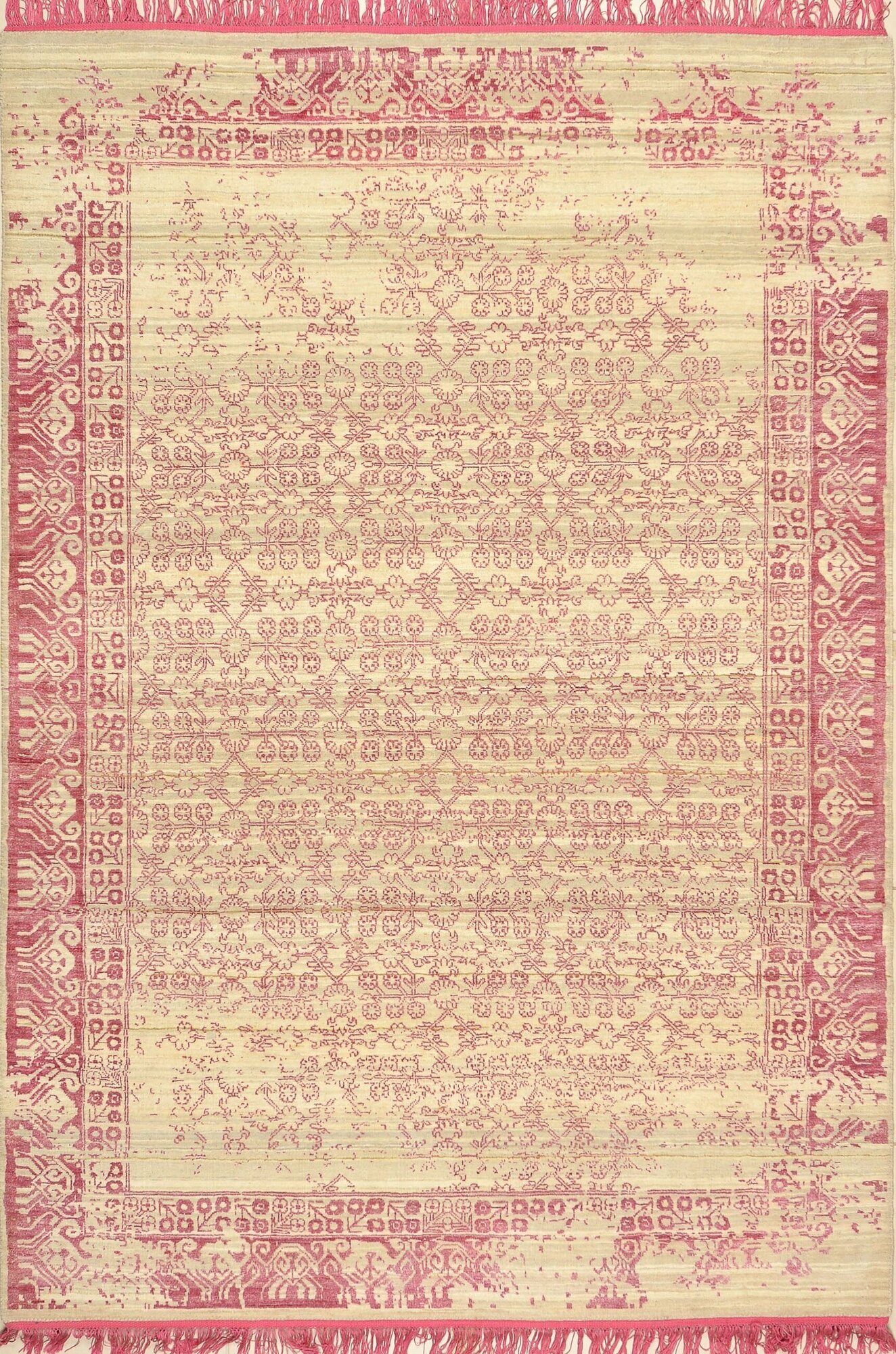 Дизайнерский розовый ковер ручной работы Blossom Collection, 155х223 см.