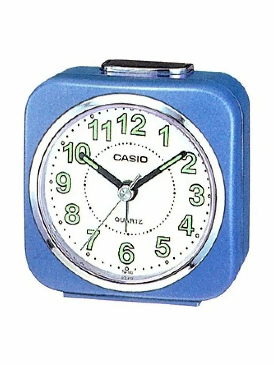 Будильник Casio TQ-143S-2, пластиковый корпус, синий, электролюминесцентный, на батарейках, 7.5х7.5см