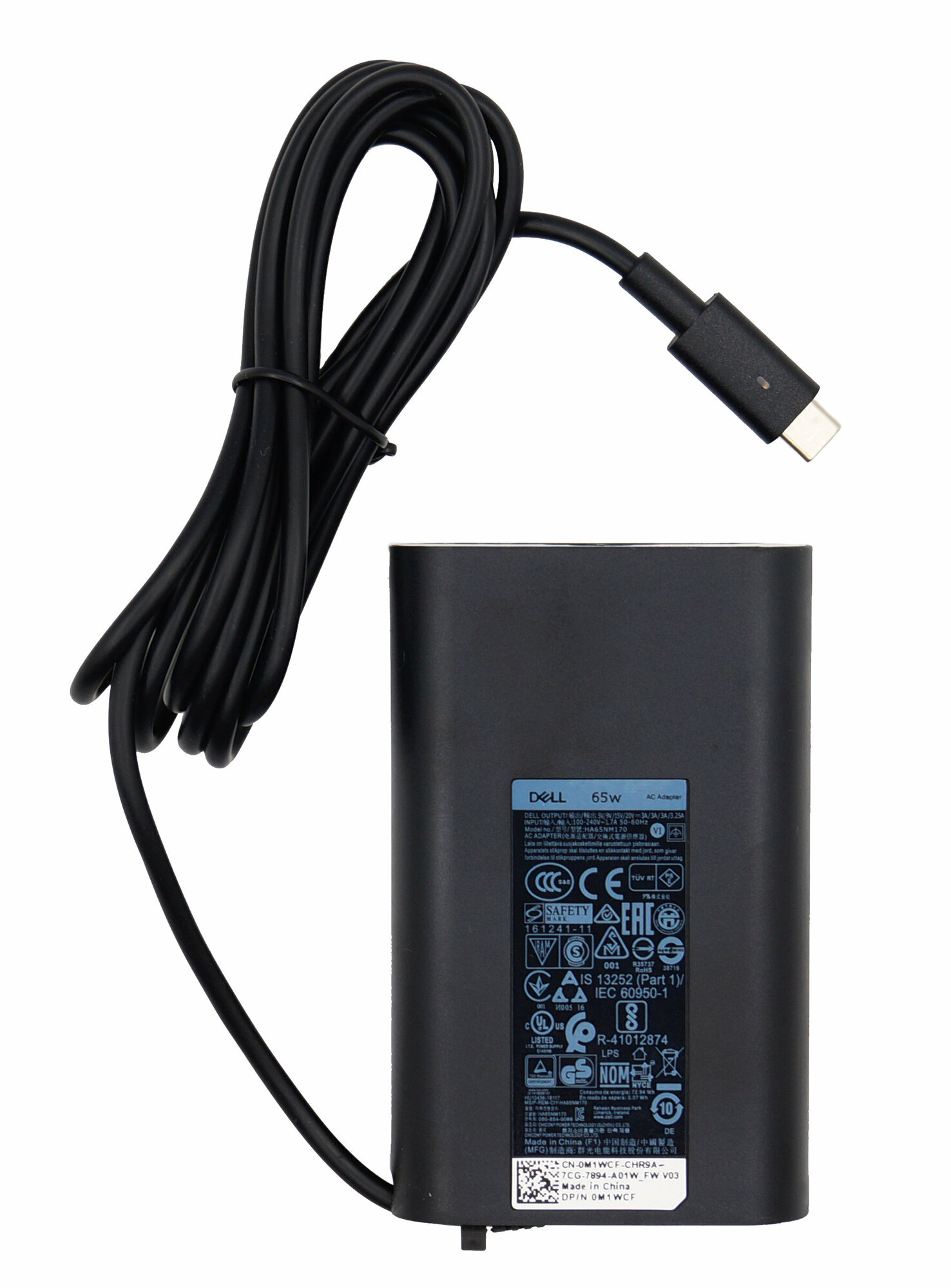 Блок питания Dell Type-C разъем, 65W (20V, 3.25A) без сетевого кабеля, ORG (4 generation type)