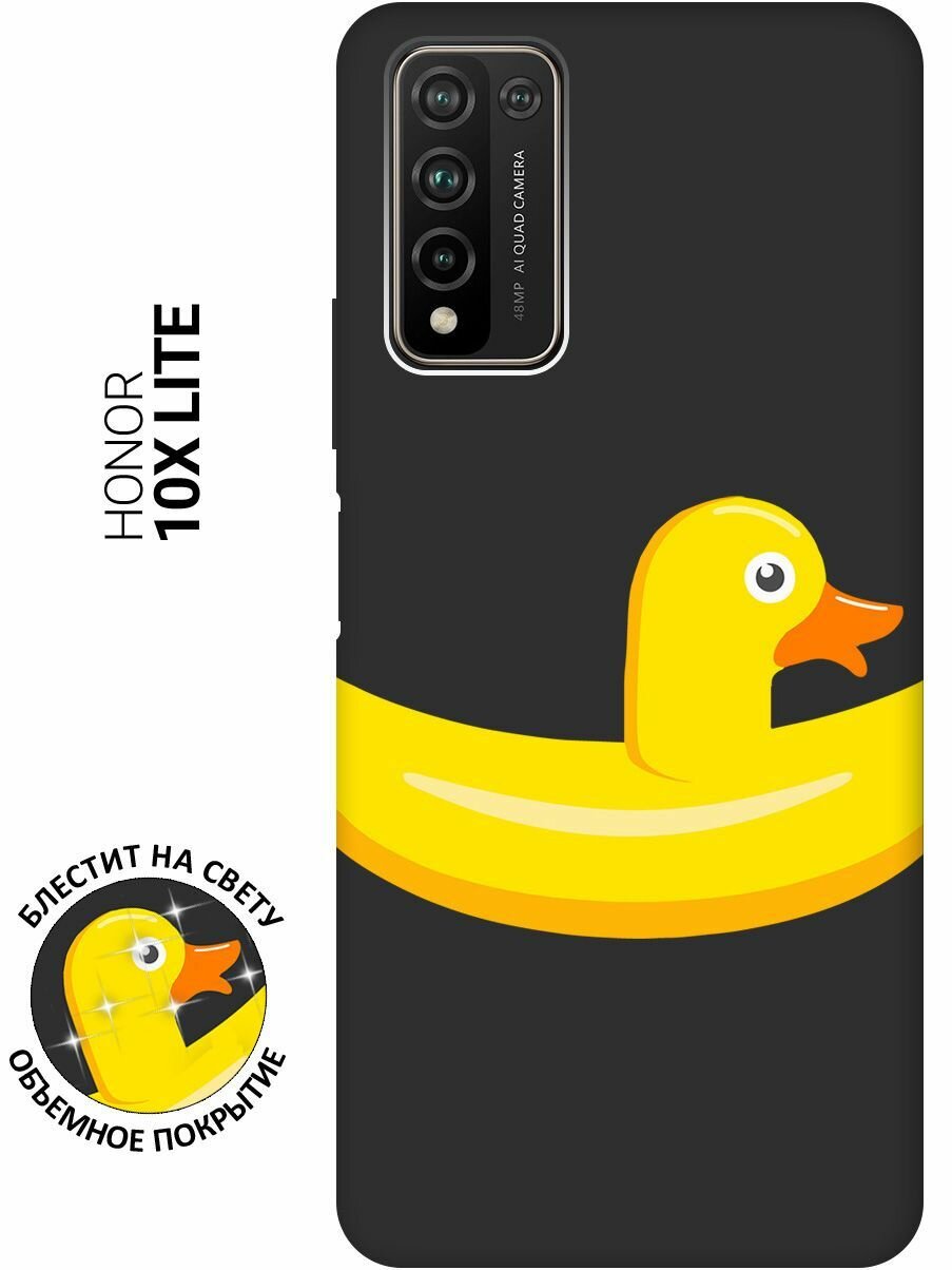 Матовый Soft Touch силиконовый чехол на Honor 10x Lite, Хонор 10Х Лайт с 3D принтом "Duck Swim Ring" черный