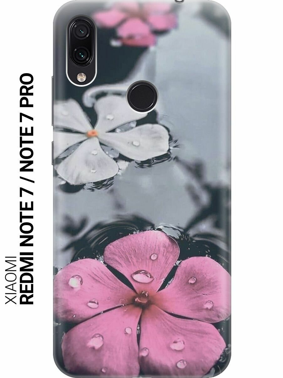 Силиконовый чехол на Xiaomi Redmi Note 7, Note 7 Pro, Сяоми Редми Ноут 7, Ноут 7 Про с принтом "Фиалки в воде"