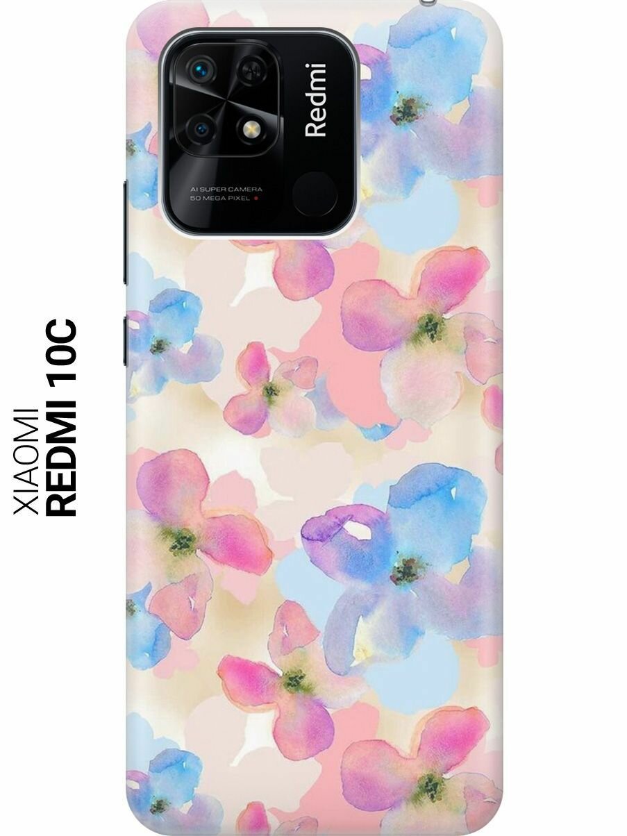 Силиконовый чехол на Xiaomi Redmi 10C, Сяоми Редми 10С с принтом "Фиалки акварелью"