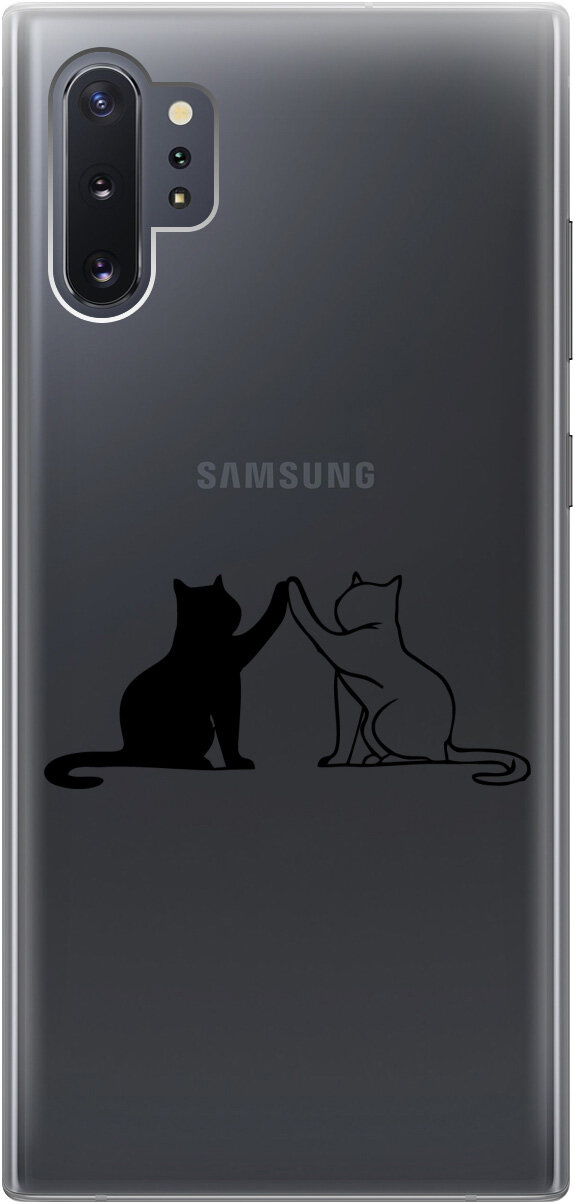Силиконовый чехол на Samsung Galaxy Note 10+, Самсунг Ноут 10+ с 3D принтом "Cats" прозрачный