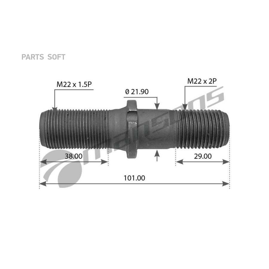 300210 MANSONS Шпилька колеса BPW (M22х1.5х45, M22х2.0х48 L=100мм) MANSONS