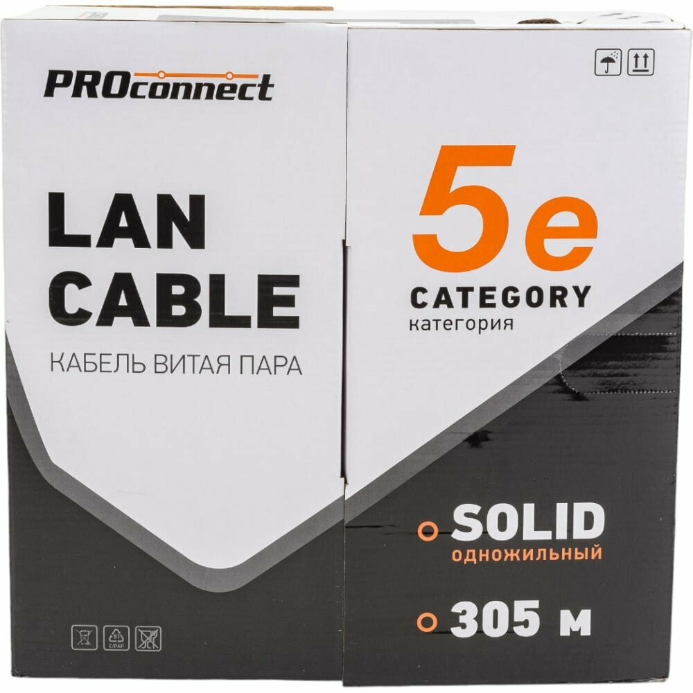 Кабель витая пара PROCONNECT UTP 4PR 26AWG, CCA, CAT5, PVC, внутренний, серый, 305 м 01-0048-3 — фото 1