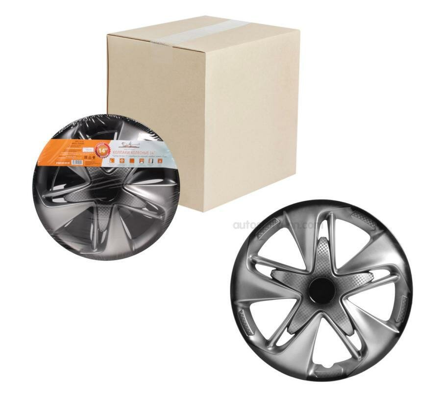 AIRLINE AWCC1425 Колпак колеса декоративный R-14 "Супер Астра +" серебристо-черный, карбон (к-т 2 шт) (AWCC-14-25)!