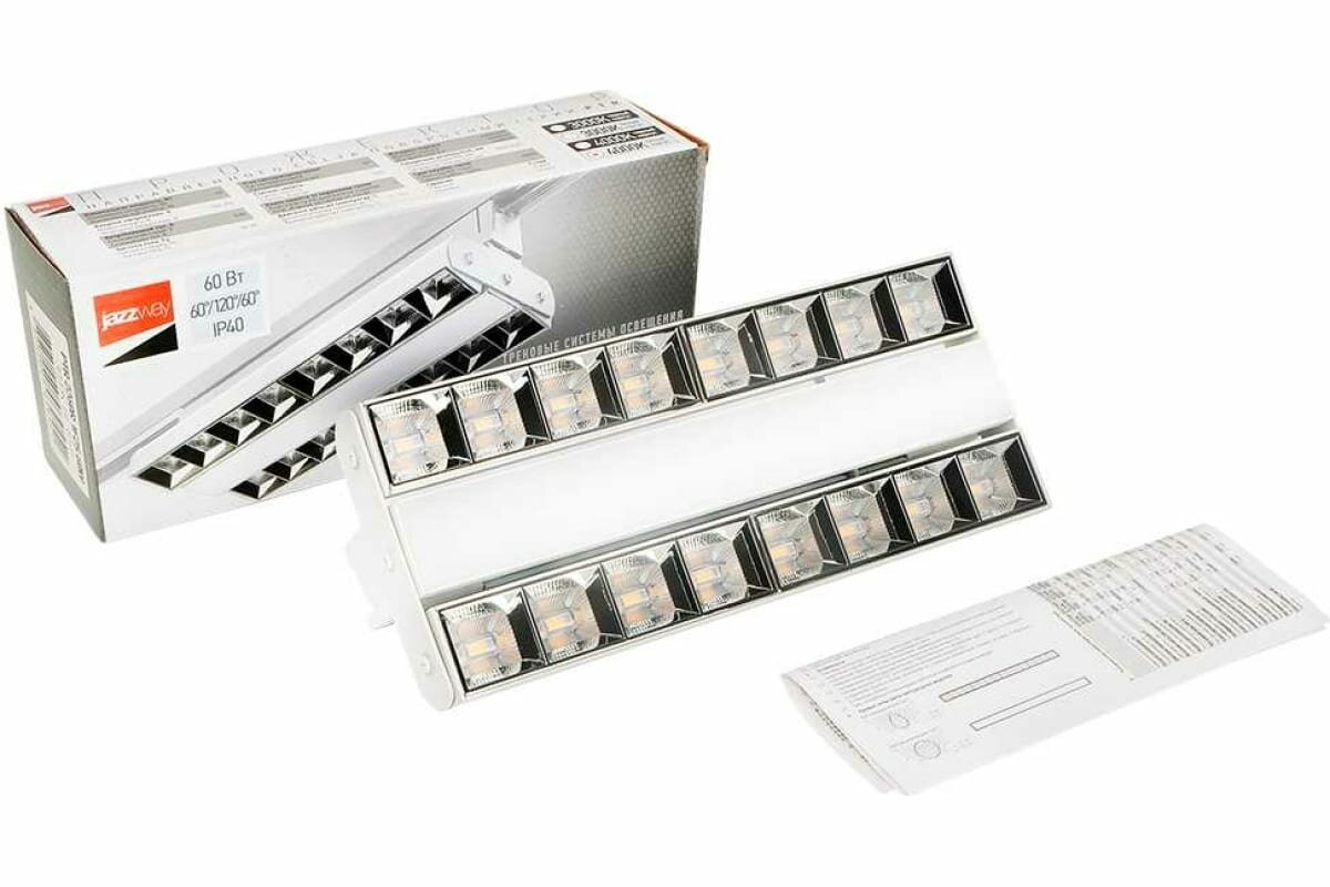 Прожектор светодиод трековый 60Вт 4000К 5100Лм белый 120/60град IP40 СДО PTR 2260R 1F2S Jazzway