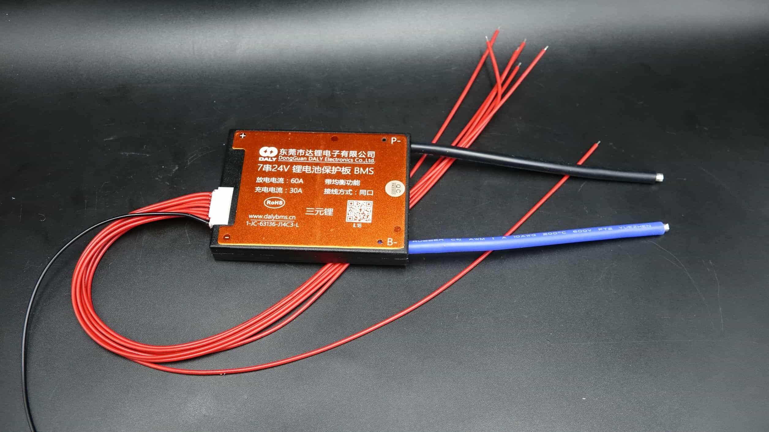 7S Плата защиты BMS DALY Li-ion 60A Водозащищенная, общий порт заряда-разряда