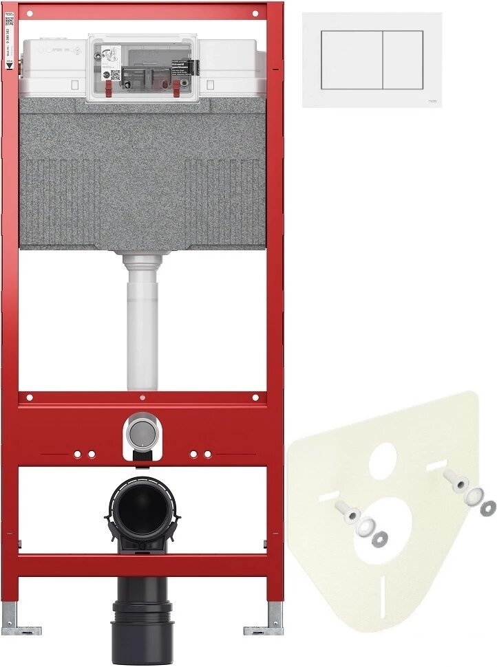 Инсталляция для унитаза Tece TECEnow 9300302 + 9200010 + 9380014 + 9240400 с кнопкой смыва, белый глянец
