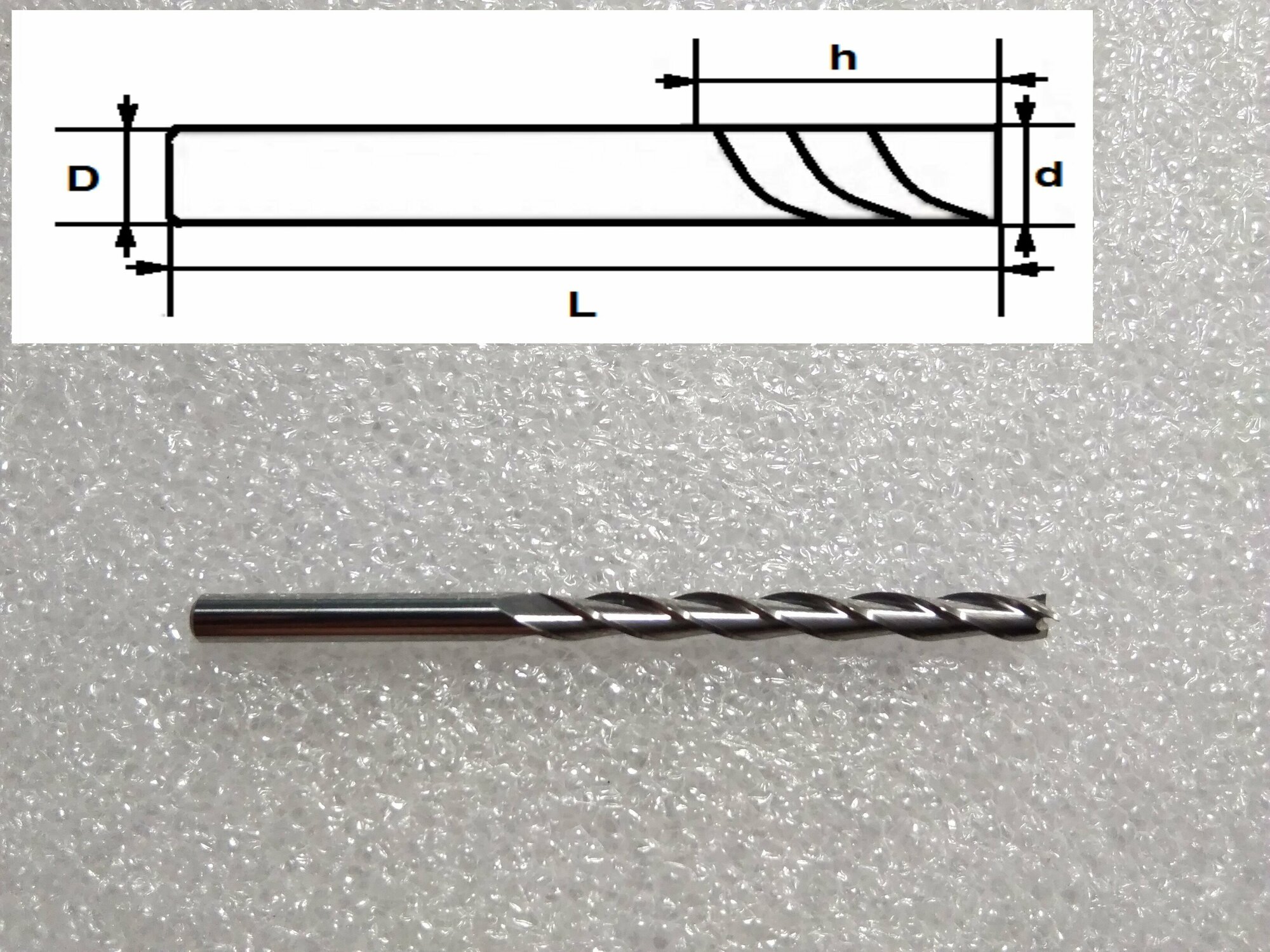 Спиральная трехзаходная фреза 3L332, d-3.175/ h-32/ D-3.175/ L-50. X series для ЧПУ станка.