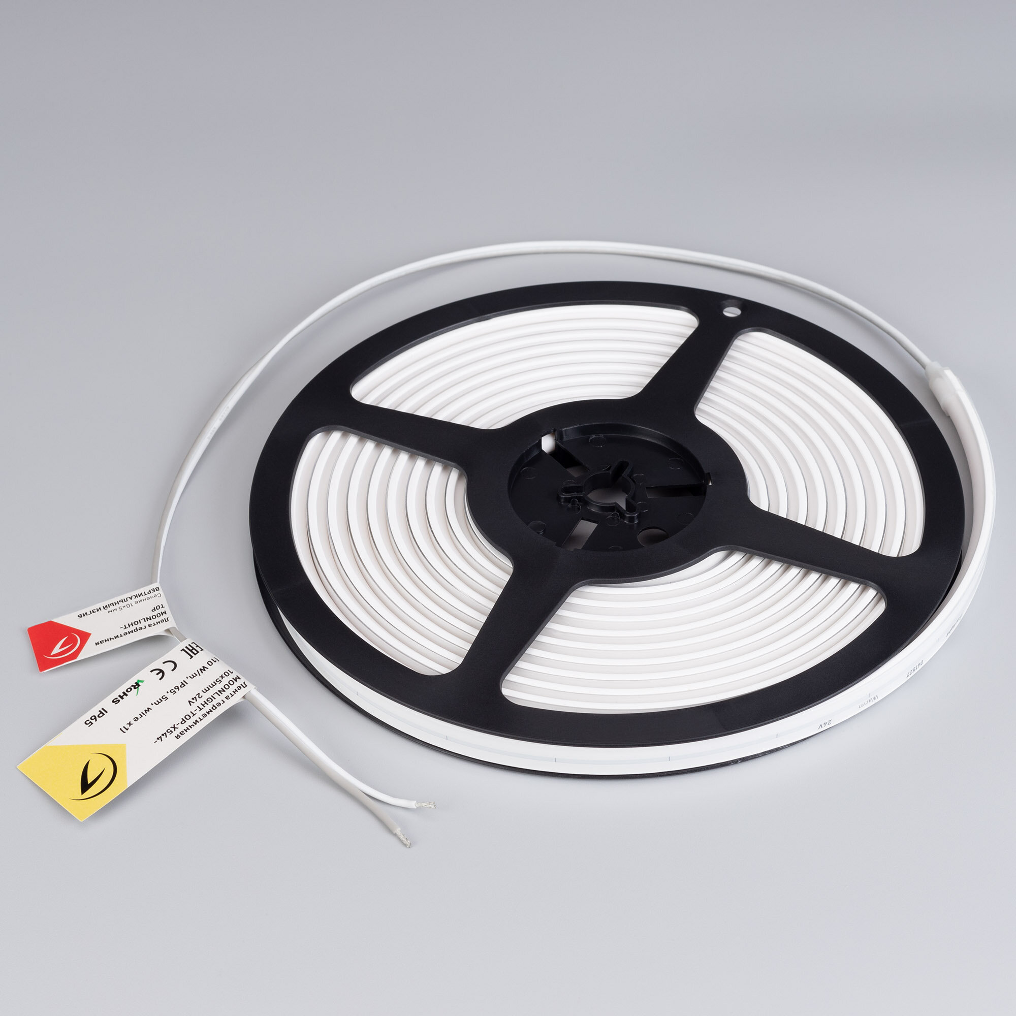 041526 Лента герметичная MOONLIGHT-TOP-X544-10x5mm 24V Warm3000 (10 W/m, IP65, 5m, wire x1) (Arlight, Вывод прямой)