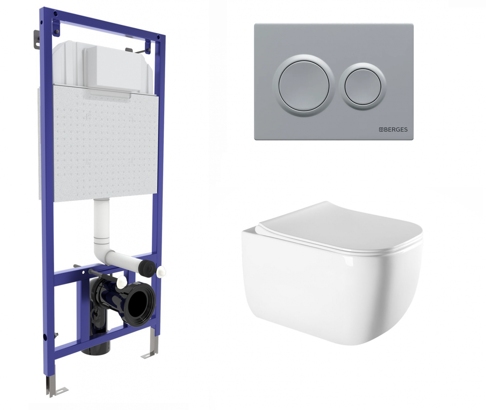 Комплект 3 в 1 инсталляция Berges Novum O2 + Унитаз подвесной Vincea Form VT1-35 с кнопкой матовой хром
