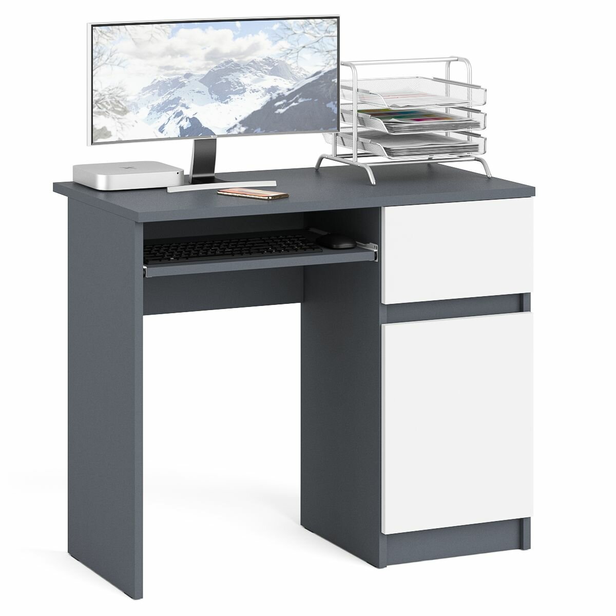 Компьютерный стол для дома, для школьника письменный Спасибо-Мебель 90см графит/белый