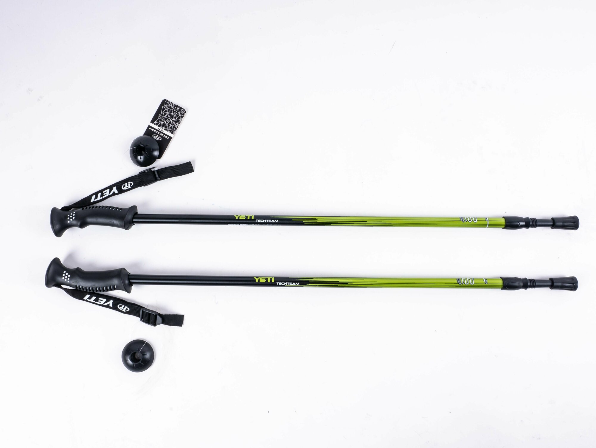 Палки для скандинавской ходьбы треккинговые Tech Team Yeti Green 115-135 см, двухсекционные телескопические алюминиевые, система-антишок