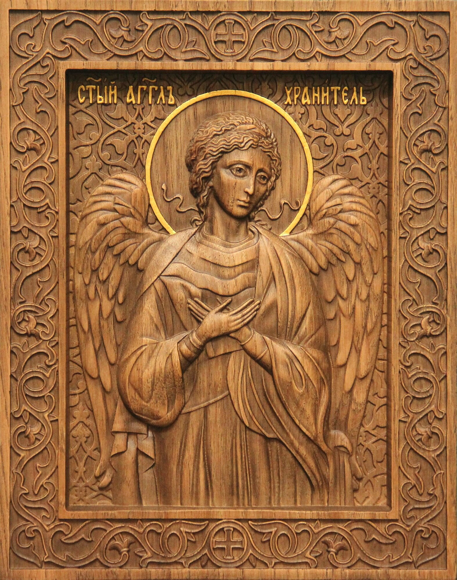 Икона Ангел Хранитель, резная из дуба, 19,5х25 см