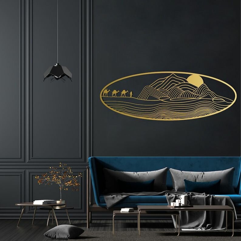 Декоративное панно деревянное, В пустыне (матовое золото)