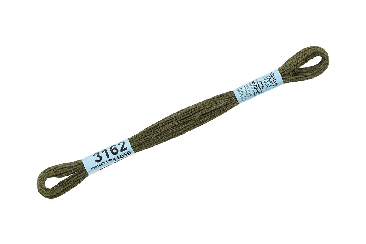 Мулине "Gamma" 100% хлопок 8 м №3162 хаки