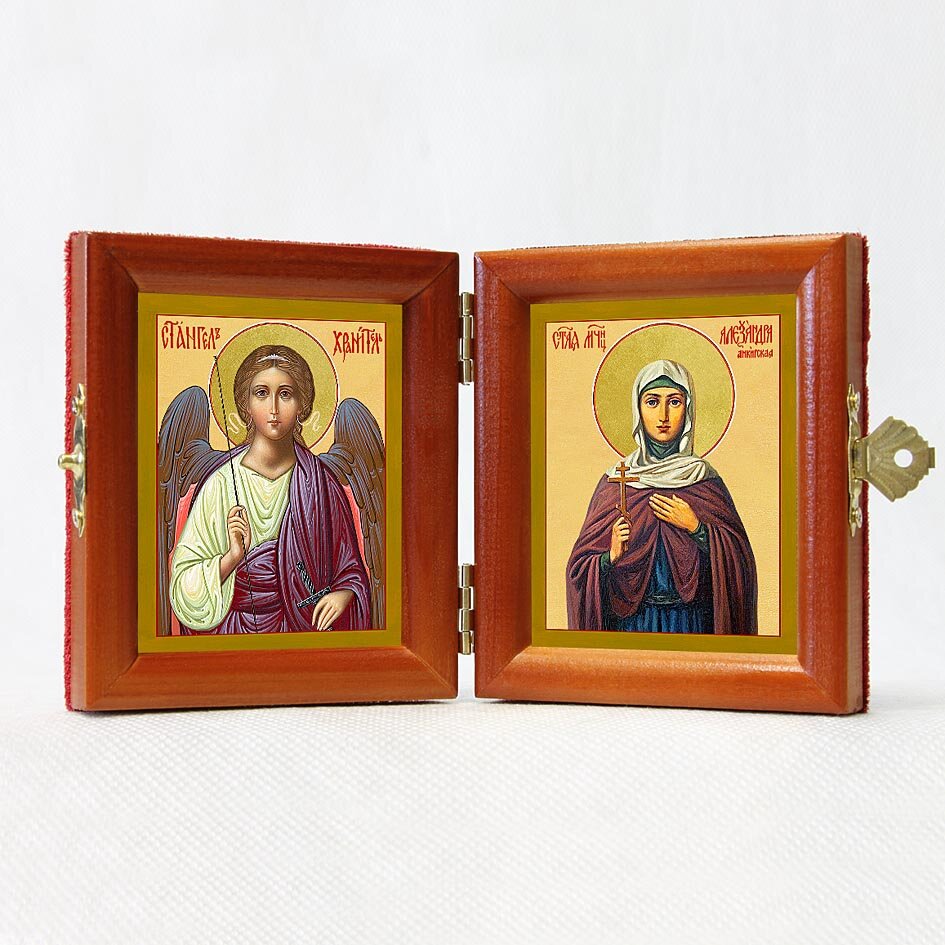 Складень именной "Мученица Александра Анкирская (Коринфская) - Ангел Хранитель", из двух икон 8*9,5 см